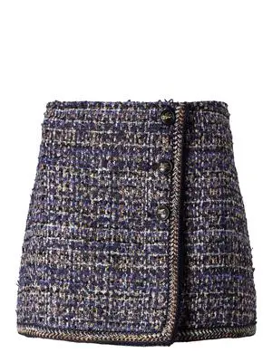 Etro Wrap Button Tweed Mini Skirt - Navy