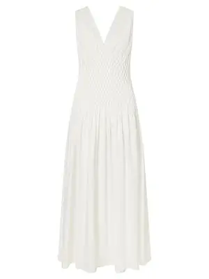 Khaite Nola Ruched Cotton-poplin Midi Dress - White