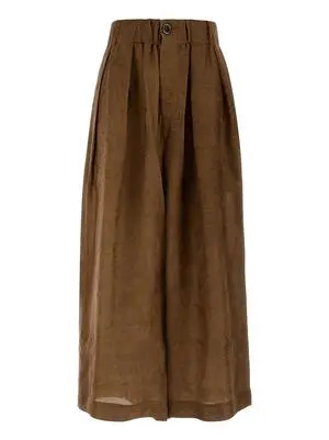 UMA WANG Wide-leg Viscose Blend Trousers With Tonal Embroidery - Light Brown
