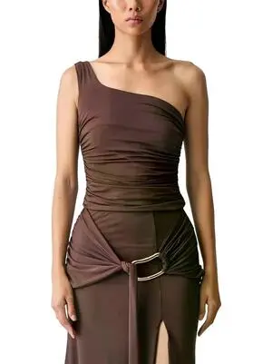 Bardot Bardot Dion One-Shoulder Ruched Top Brown
