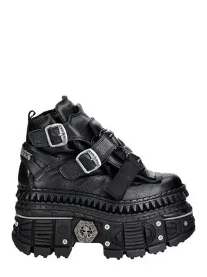 NEW ROCK Metallic Buckle-fastening Platform Boots - Black