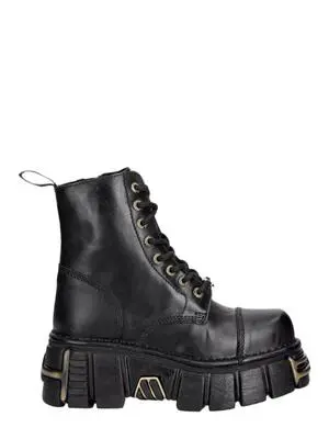 NEW ROCK Metallic Logo-plaque Platform Boots - Black
