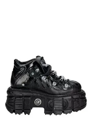 NEW ROCK Metallic Chunky Sole Lace-up Sneakers - Black