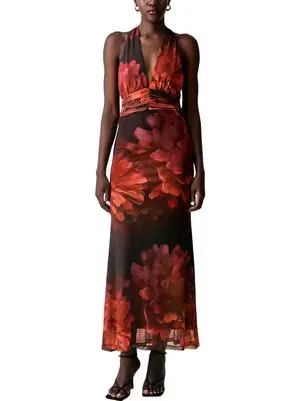 Bardot Elera Floral-print Halterneck Maxi Dress Red