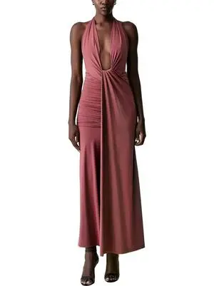 Bardot Ines Ruched Halterneck Maxi Dress - Pink