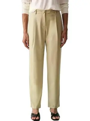 Armani Exchange Beige Pleated Detail Straight Leg Trousers - Neutrals