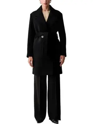 Armani Exchange Belted Notch-lapel Coat - Black