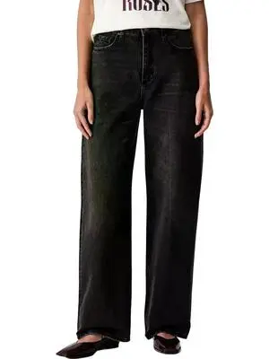Armani Exchange Wide Leg Whiskering Effect Jeans - Black