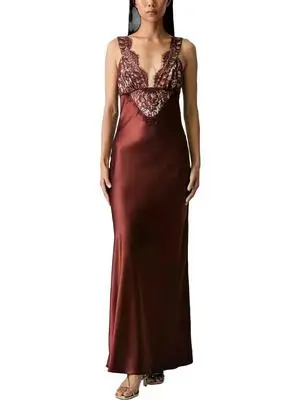 Bardot Torie Lace-panelled Satin Maxi Dress Red