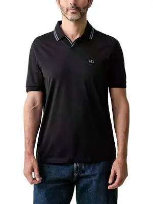 Armani Exchange Logo-embroidered Tipped-trim Polo Shirt - Black