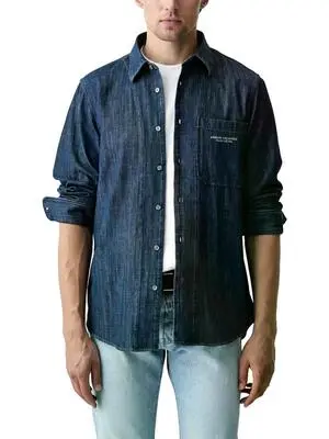 Armani Exchange Logo-embroidered Chest-pocket Shirt - Blue
