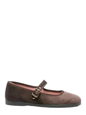 Victoria Beckham Buckle-fastening Velvet Ballet Flats - Brown