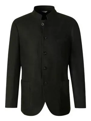 Boglioli Herringbone-pattern Mandarin-collar Blazer - Green