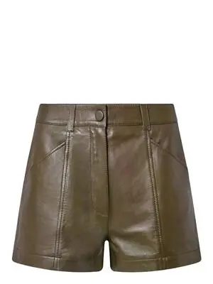 YVES SALOMON Buttoned Leather Mini Shorts - Brown