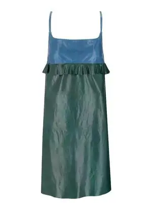 LA ROSE Ruffled Leather Midi Dress Green