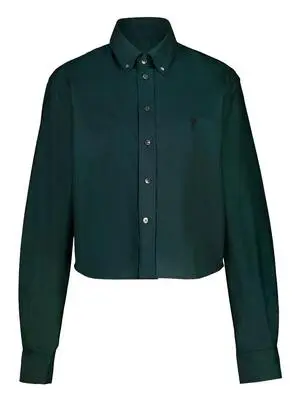 AMI Paris Embroidered Cotton Cropped Shirt - Green