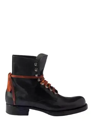 Prada Leather Lace-up Boots With Antiqued Finish - Black