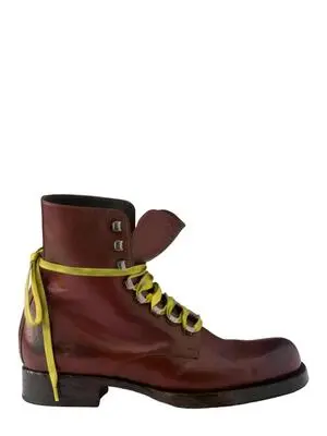 Prada Leather Lace-up Ankle Boots - Brown