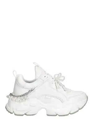 BUFFALO Pearl-embellished Chunky Sole Sneakers - White