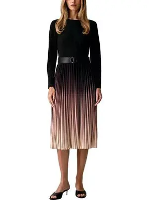 Dkny Belted Pleated Midi Dress - Black