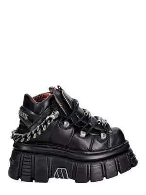NEW ROCK Metallic Platform Chain-link Boots - Black
