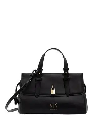 Armani Exchange Lock Detail Logo Print Shoulder Bag - Black