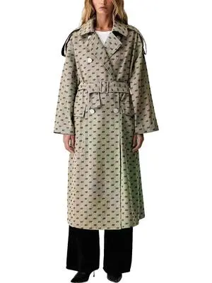 Armani Exchange All-over Logo Print Double-breasted Trench Coat - Neutrals