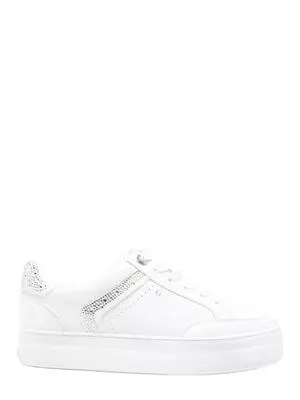 Guess Rhinestone Embellished Leather Sneakers - White