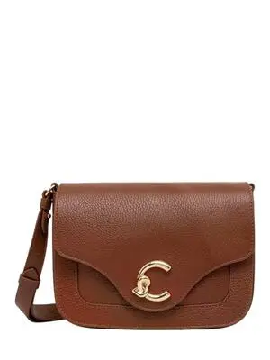 COCCINELLE Logo Plaque Pebbled Leather Shoulder Bag - Brown