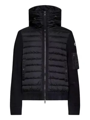 Moncler Zip-up Cardigan With Down-filled Front Panel - Black