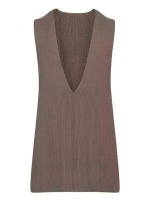 Rick Owens Ribbed V-neck Tank Top - Brown