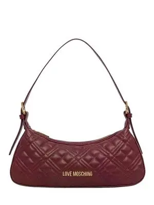 Moschino Quilted Logo Plaque Shoulder Bag - Red