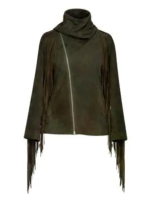 RICK OWENS Concordians Scarf Fringed Leather Jacket