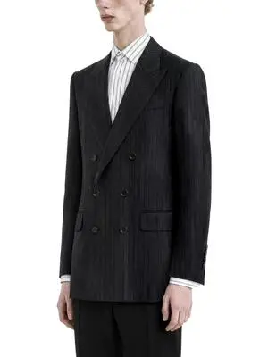 TOM FORD Stripe-pattern Double-breasted Blazer - Black
