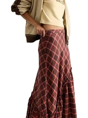 Free People Emberwood Flannel Maxi Skirt - Brown Combo
