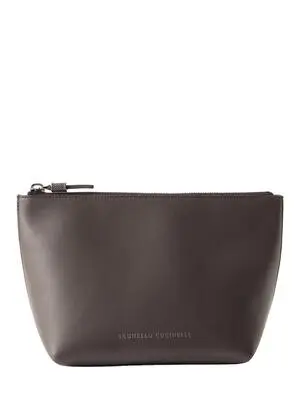 Brunello Cucinelli Bead-embellished Leather Cosmetic Case - Brown