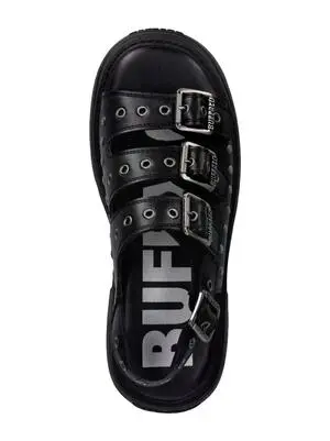 BUFFALO Vega Athena Buckle Eyelet-embellished Platform Sandals - Black