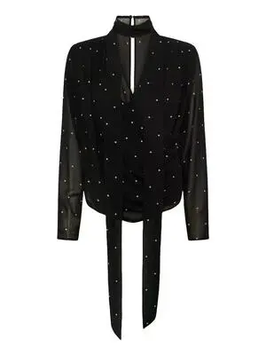 GESTUZ Polka-dot Tie-neck Blouse - Black