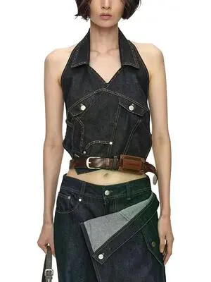 Andersson Bell Belted Halterneck Top - Blue