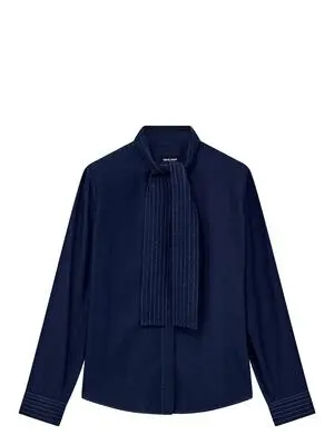 Giorgio Armani Denim Effect Lyocell Shirt With Integrated Scarf - Blue