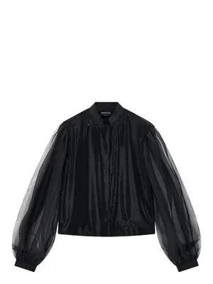 Giorgio Armani Embellished Satin Shirt With Silk Organza Sleeves - Patterned