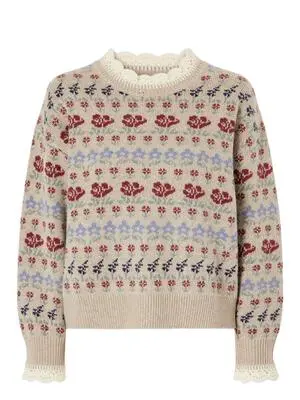 Sea Preston Crochet-trimmed Floral-intarsia Wool-blend Sweater - Multi