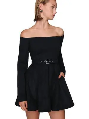 Maeve Faux-suede Belted Mi Dress - Black