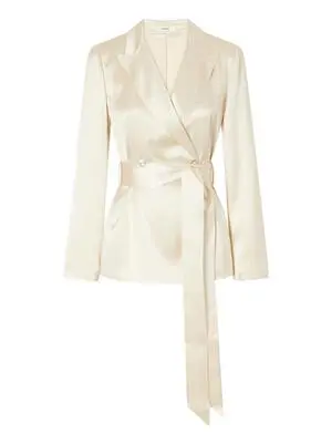 JOSEPH Archer Belted Silk-satin Jacket Neutrals