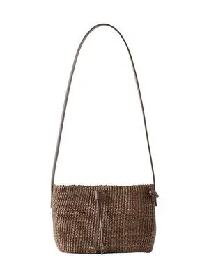Muuñ Nina Leather-trimmed Raffia Shoulder Bag - Brown