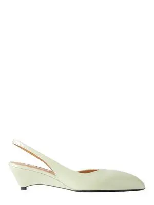 JIL SANDER Arc Patent Leather Slingback Wedge Sandals - Green