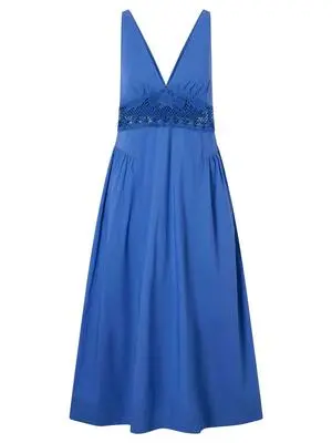 Posse Veda Broderie Anglaise Organic Cotton Poplin Midi Dress - Blue
