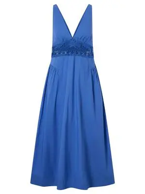 Posse Veda Broderie Anglaise Organic Cotton Poplin Midi Dress - Blue