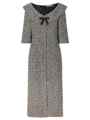Alessandra Rich Bow-detailed Silk-trimmed Tweed Midi Dress - Gray