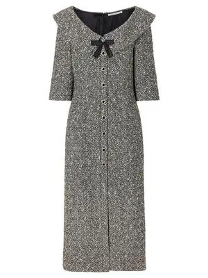 Alessandra Rich Tweed Midi Dress With Silk Bow Detail - Gray